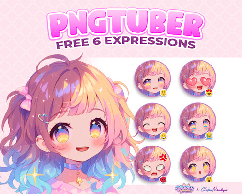 Charming PNG Tuber Girl with Free 6 Cute Expressions | Vtubergraphic