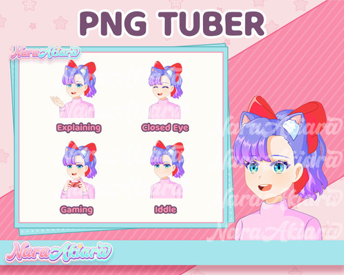 Whimsical Purple-Haired Cat Girl PNG Tubers for Streamers | Vtubergraphic