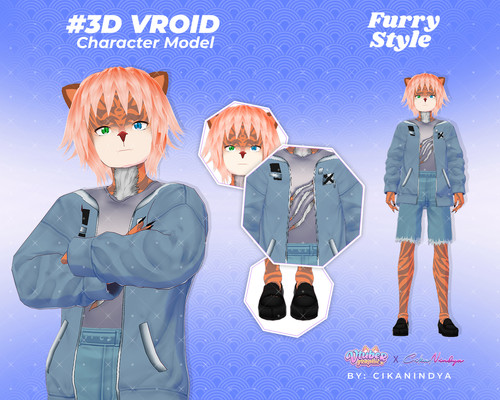 Tiger Themed Character 3D VTuber Model Tora for Streaming and Avatars ...