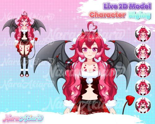Interactive Live2D VTuber Model of Animated Anime Girl Red Devil ...