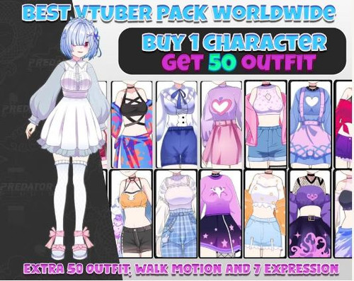 Enhance Your Stream's Visuals with the VTuber Live2D Pack Including 50 Outfits | Vtubergraphic
