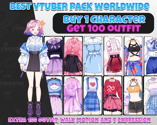 Ultimate VTuber Live2D Pack V5 with 100 Customizable Outfits for Global ...