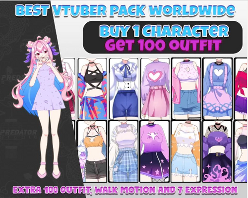 Premier VTuber Live2D Pack V11 with 100 Customizable Outfits for Global ...