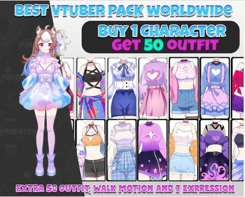 Unlock Unlimited Style with VTuber Live2D Pack Featuring 50 Outfits for ...