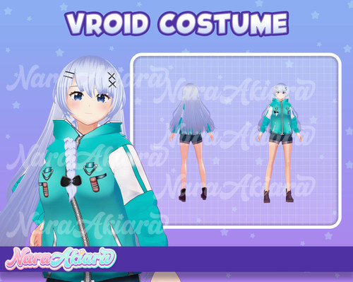 Upgrade Your Vtuber Stream with 3D Vroid Costume Blue Jacket with White ...
