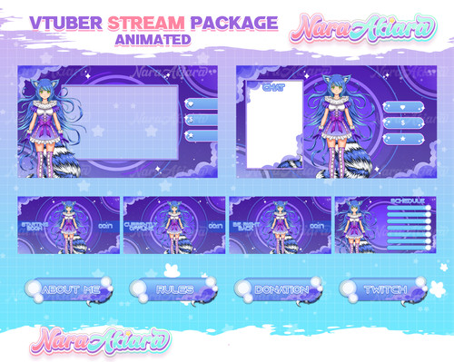Enchanting Anime Blue Tail Girl Overlay Stream Pack for a captivating ...