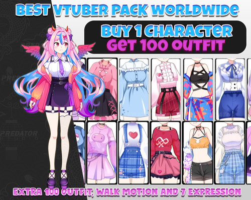 Global VTuber Live2D Pack with 100 Outfits V2 for Ultimate Streaming | Vtubergraphic