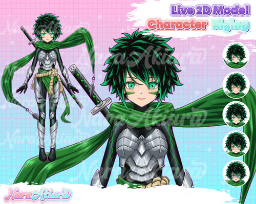 Valiant Green Samurai Girl Anime VTuber Models Live2D Animation ...