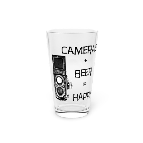 Cameras and Beer Pint Glass, 16oz | camera-museum