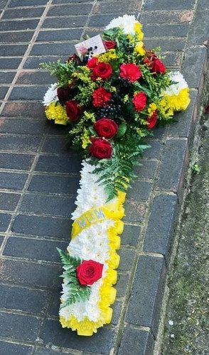 White Cross With Rose & Solidago Spray | Kings Florist