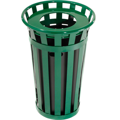 Outdoor Slatted Steel Trash Can With Flat Lid & Liner, 24 Gal | Axiom ...