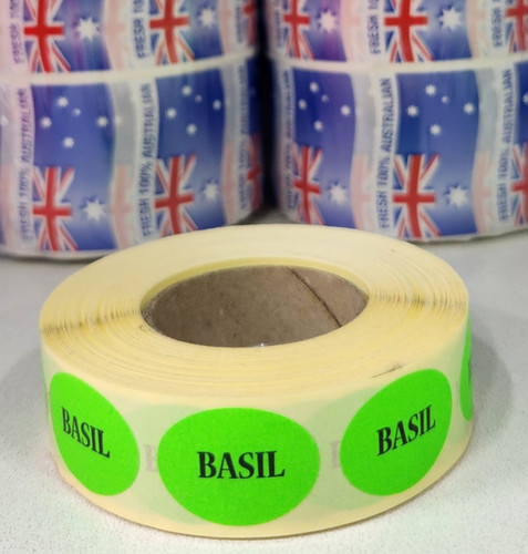 Basil Stickers | Small Oval | 1000 Per Roll | CUE BR Plastics