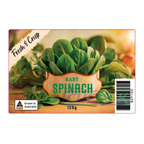 Baby Spinach Sticker 120g | 500 Labels Per Roll | CUE BR Plastics