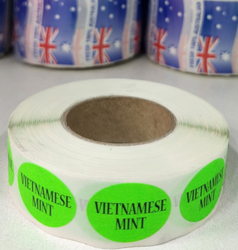 Vietnamese Mint Stickers | Small Oval | 1000 Per Roll | CUE BR Plastics