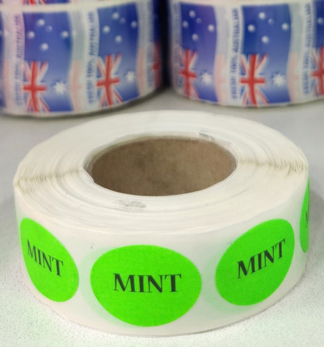 Mint Stickers | Small Oval | 1000 Per Roll | CUE BR Plastics
