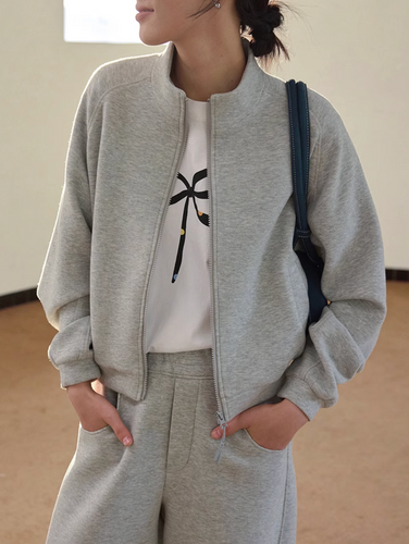 Cotton neoprene zipped light grey zipper jacket | SolitaireC