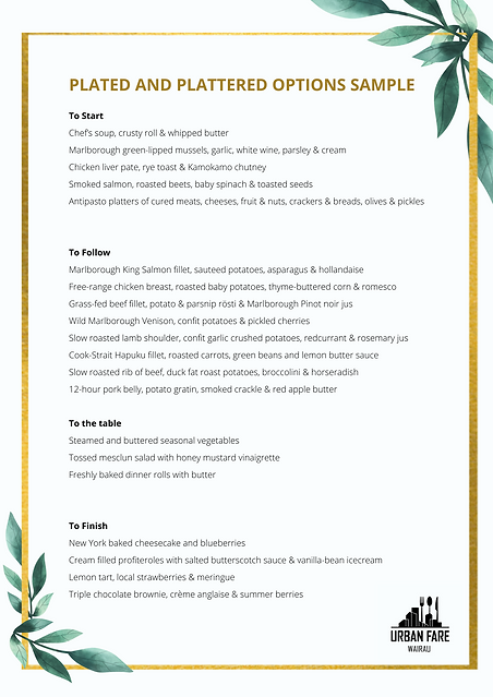 Sample Menus | Urban Fare Catering