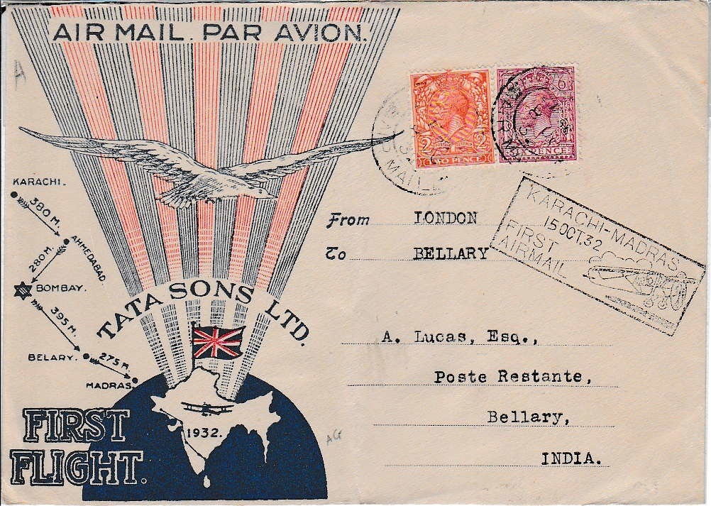 AIR-INDIA FFC | AIR INDIA FIRST FLIGHT COVERS | TATA FLIGHT COVERS FFC