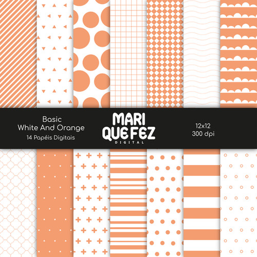 Basic - White And Orange Digital Paper | Mari Que Fez