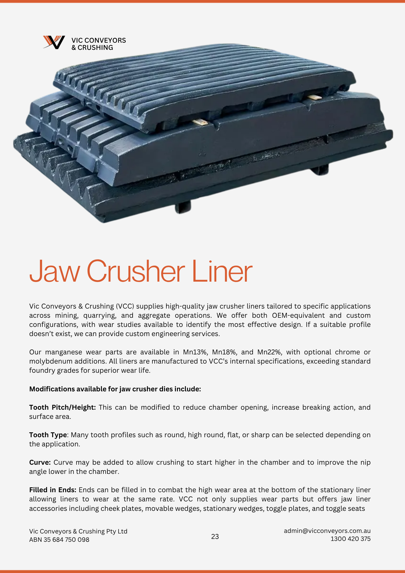 Jaw Crusher Liner | Vic Conveyors and Crushing