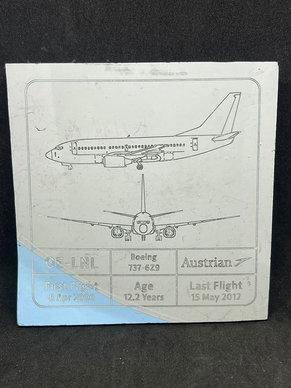 Austrian Airlines 737 OE-LNL Engine Thumbnail Panel Engraved Square ...