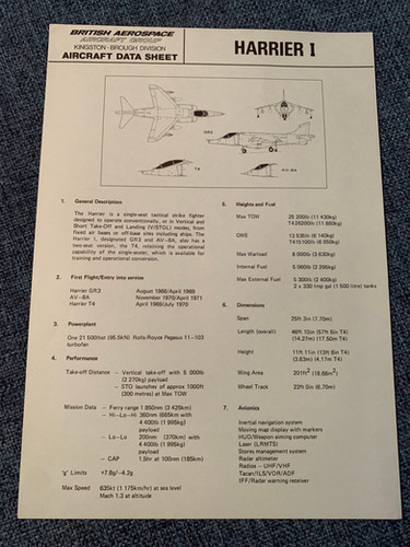 Harrier 1 aircraft data sheet | Doors2Manual
