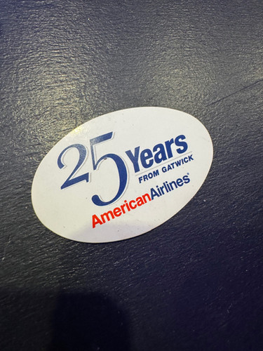 American Airlines 25 years from Gatwick sticker | Doors2Manual