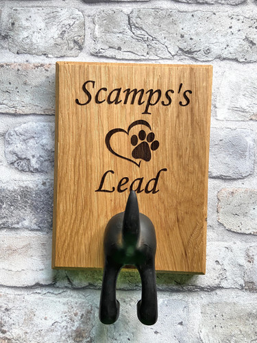 Personalised solid oak dog lead holder - single | KraftGem