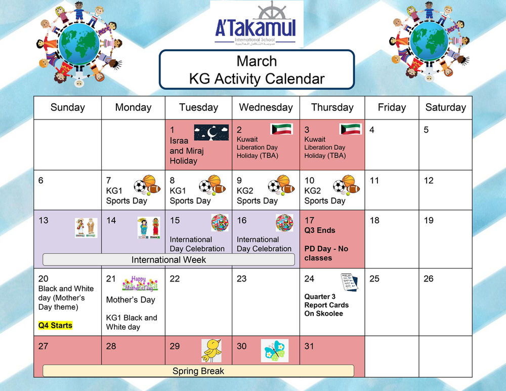 KINDERGARTEN Activity Calendar