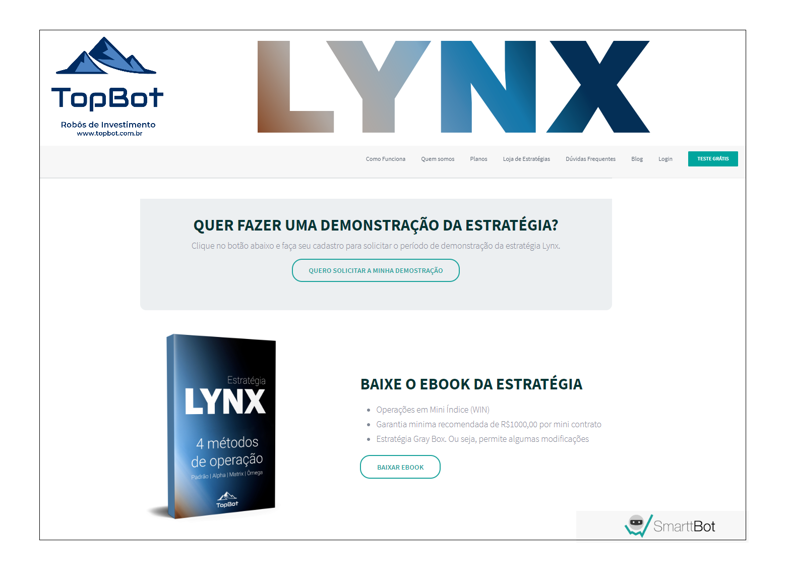 TopBot - Robôs Traders | Estratégia LYNX | mini índice