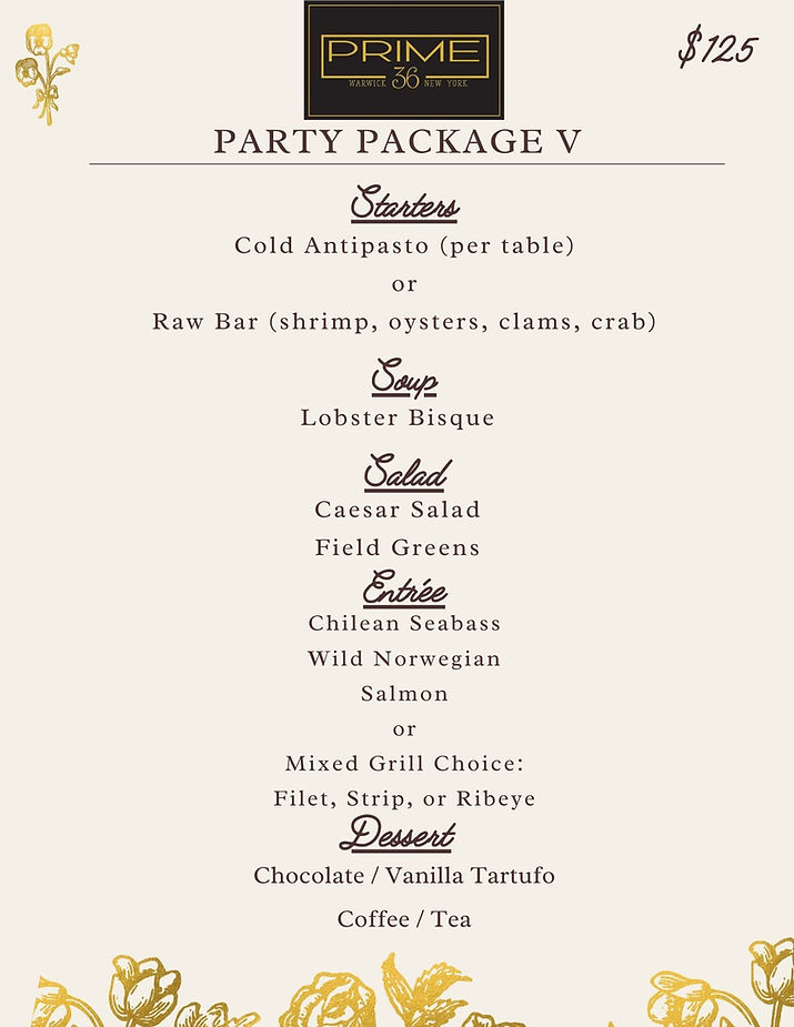 Party Package Menus | Prime 36