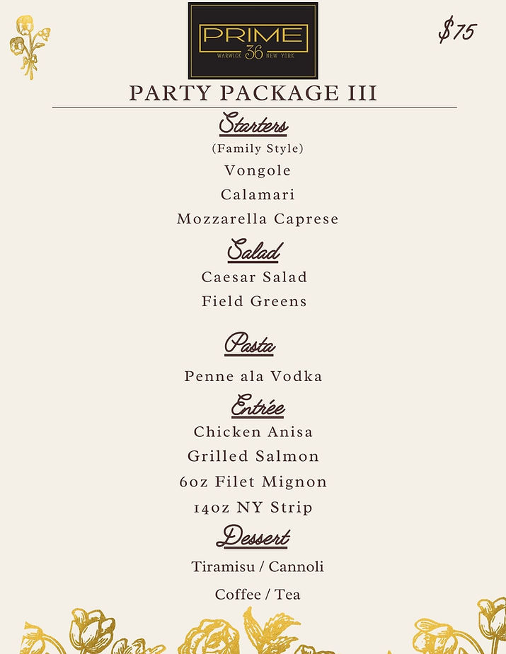 Party Package Menus | Prime 36