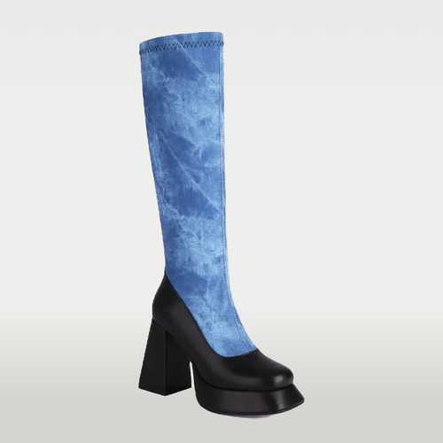 Denim Patchwork Platform Shoes Block High Heels | Cusuti