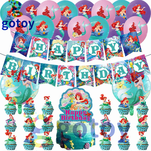 Ariel (The Little Mermaid) happy birthday flag and balloon set | Nzgotoy