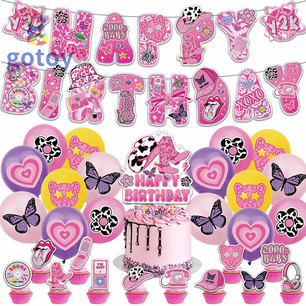 Y2K Pink Girl Party Supplies Happy Birthday Banner Balloon Cake Topper ...