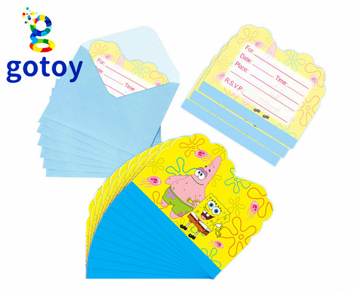 10pcs Spongebob Party Supplies Birthday Invitation Cards with Envelopes ...