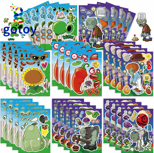 16pcs Plants vs.Zombies Stickers Make a Face Stickers Birthday Party ...