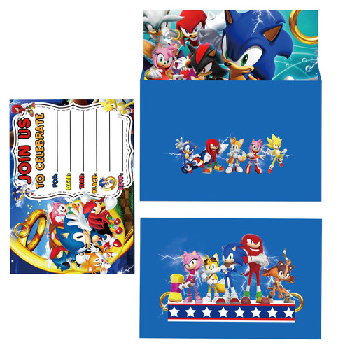 12PCS Sonic Birthday Party Invitation Card + Envelope | Nzgotoy