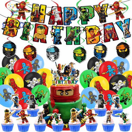 Ninjago Happy birthday flag and balloon set cake topper | Nzgotoy