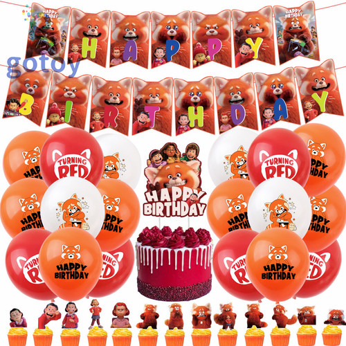 Turning Red happy birthday flag and balloon set | Nzgotoy