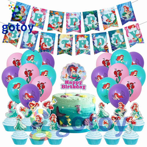 Ariel (The Little Mermaid) happy birthday flag and balloon set | Nzgotoy