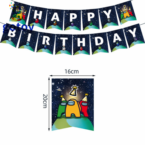 Among Us happy birthday paper banner | Nzgotoy