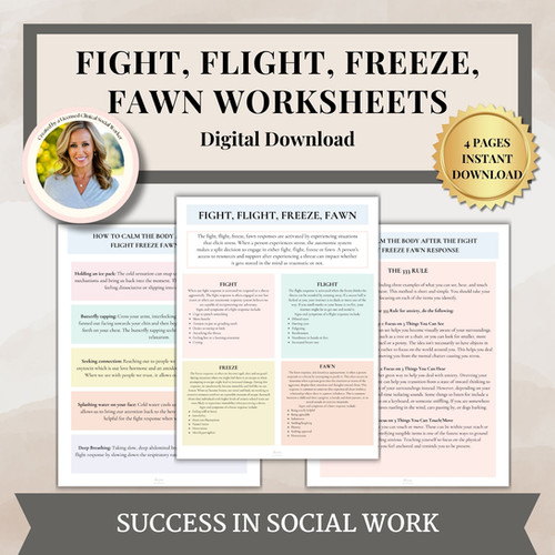 Fight Flight Freeze Fawn therapy worksheets, stress response, fight or ...