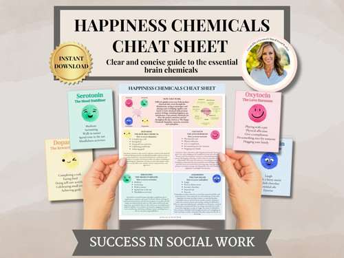 Happiness chemicals printable cheatsheet and flashcards, therapy ...