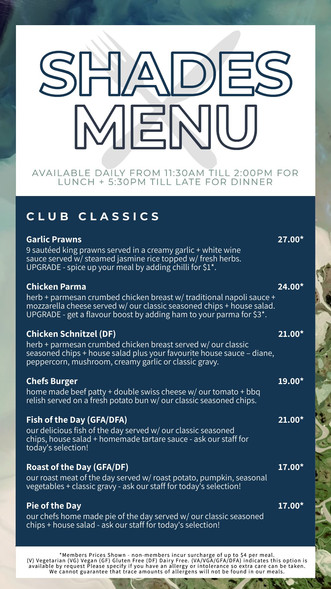 Menus | Club Pine Rivers