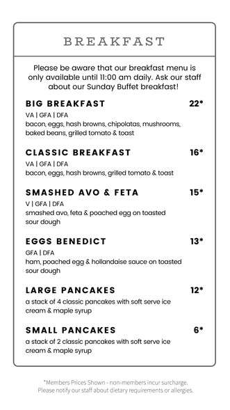 Menus | Club Pine Rivers