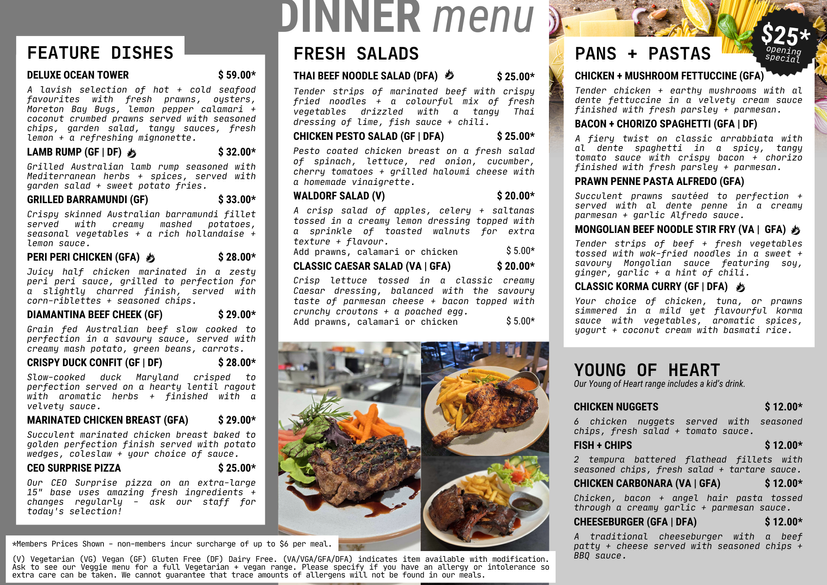Menus | Club Pine Rivers