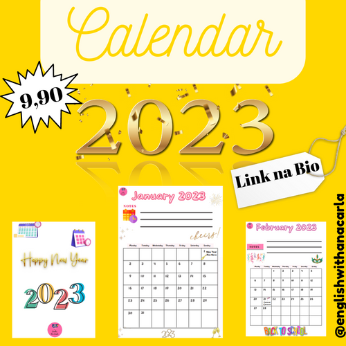 Calendar 2023 - Datas comemorativas em Inglês | English with Ana