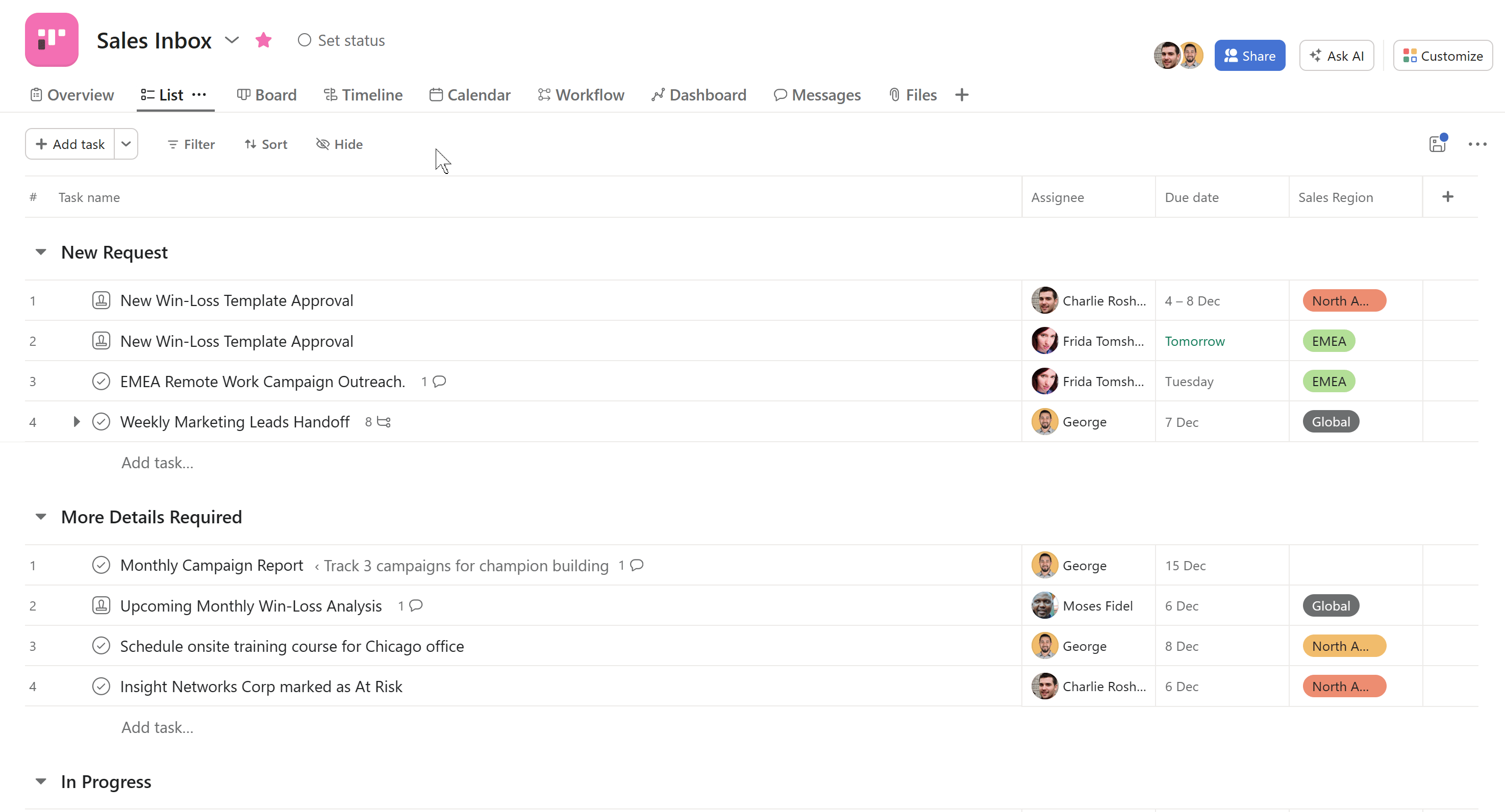 How Asana Saved View Tabs Can Optimize an Intake Request Workflow