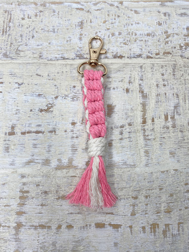 B3Autiful Creations Macrame Square Knot Keychain - Pink Knots / White ...